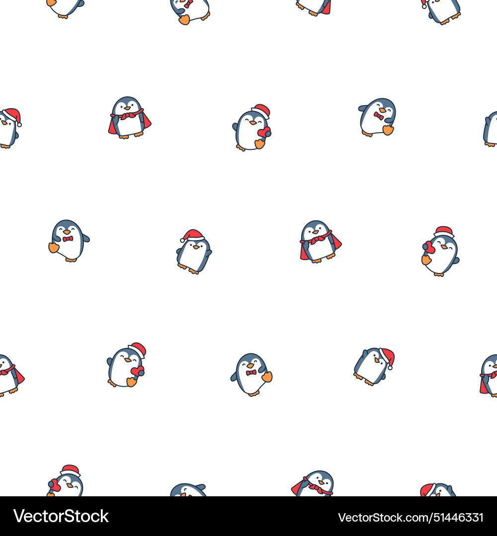 Cute kawaii penguin seamless pattern Royalty Free Vector