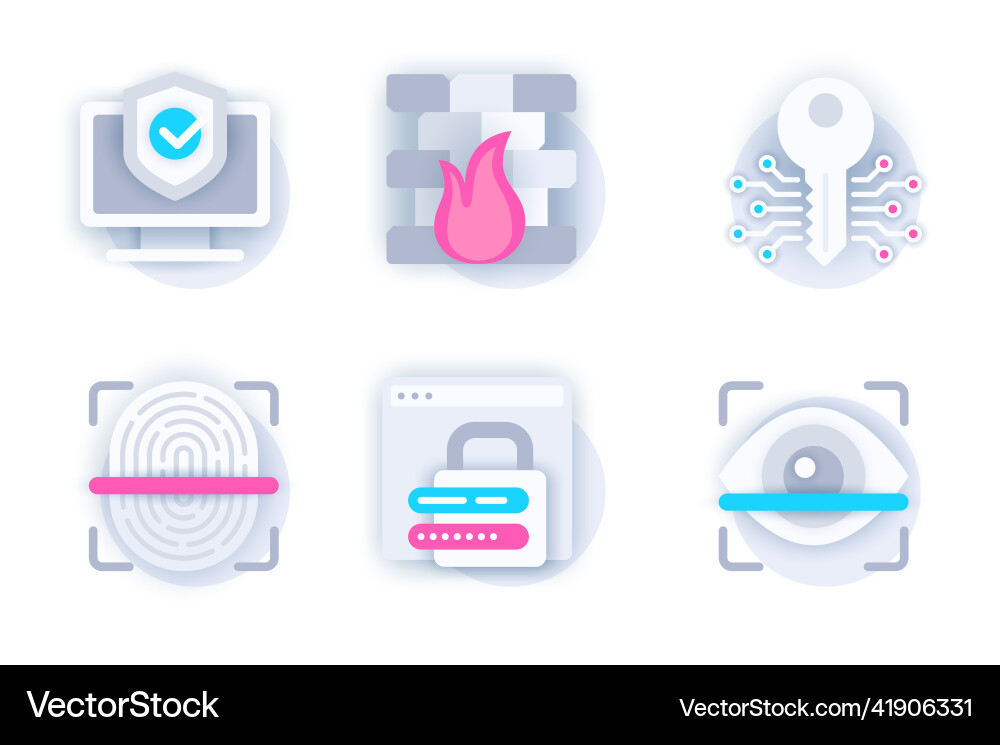 Cyber security web concept of 3d paper icons set Vector Image