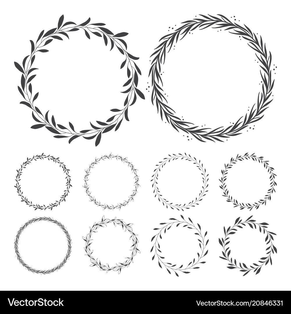 Hand drawn floral wreath clip art round frame wit Vector Image