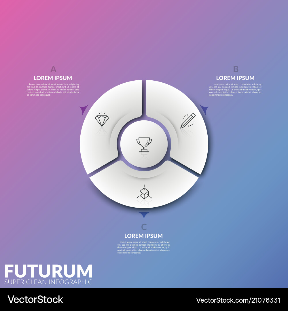 Round diagram divided into 3 sectors with thin Vector Image