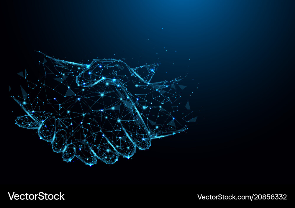 Business handshake lines and triangles point Vector Image