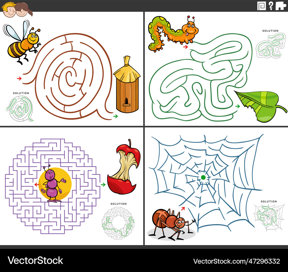 Maze activity games set with cartoon insects – Royalty-Free Vector ...