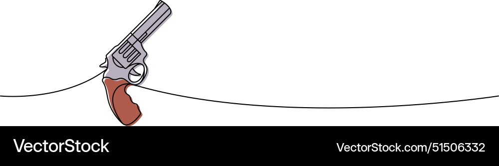 Modern revolver one line colored continuous Vector Image