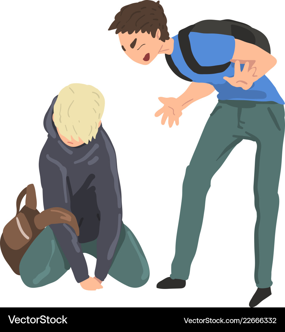 Sad teen boy sitting on floor another mocking Vector Image