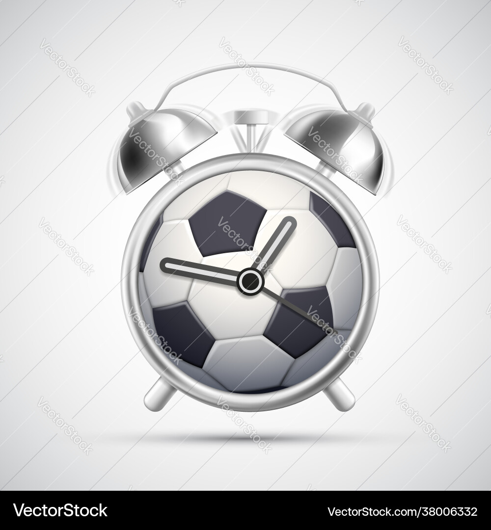 Soccer ball on clock face an alarm Royalty Free Vector Image