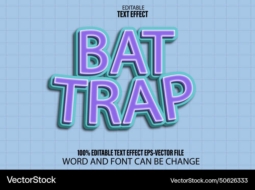 Bat trap editable text effect cartoon style Vector Image