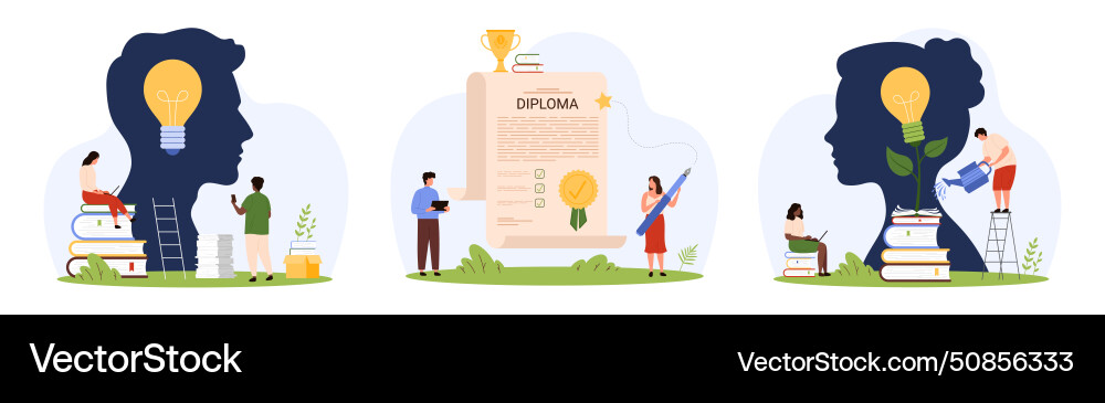 Brain development training set tiny people grow Vector Image