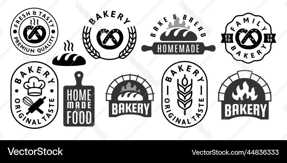 Bread and bakery logo stamp baked set Royalty Free Vector