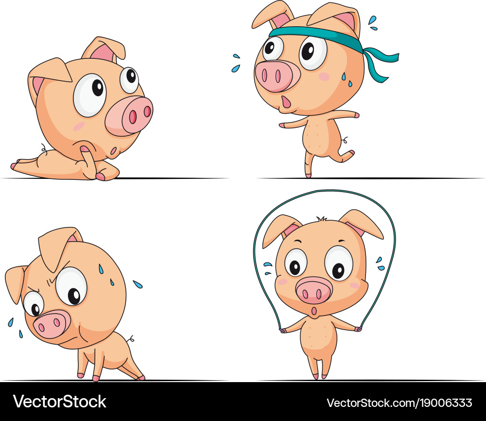 Pig doing different exercises Royalty Free Vector Image