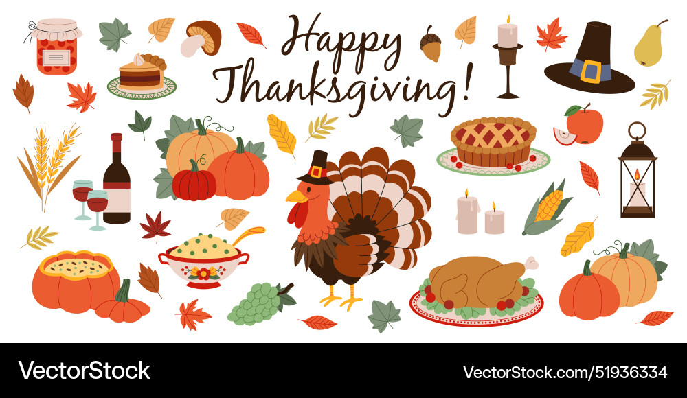 Cartoon Thanksgiving Elements Royalty Free Vector Image