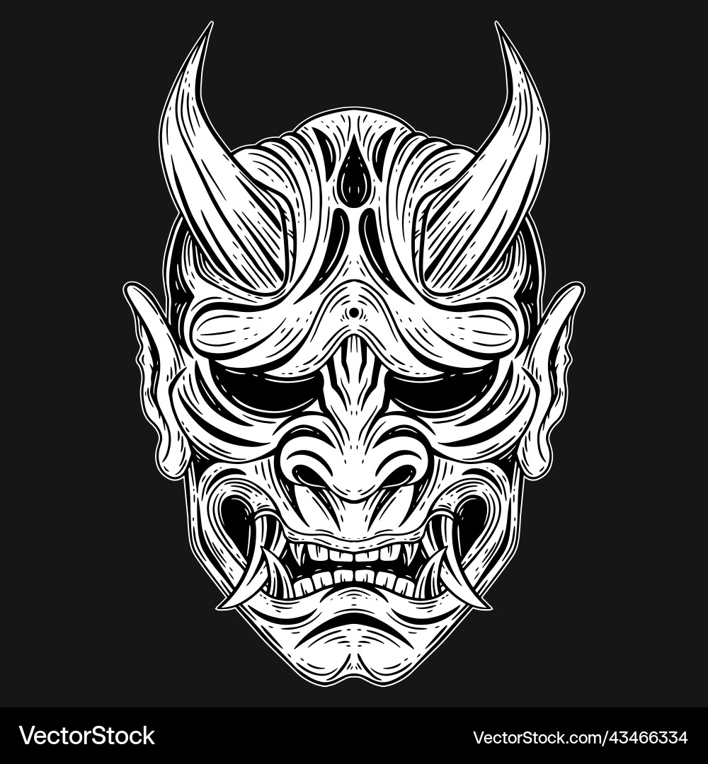 Dark art japanese devil oni mask tattoo hand Vector Image