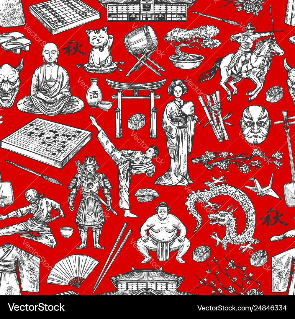 Japan culture tradition sketch seamless pattern Vector Image