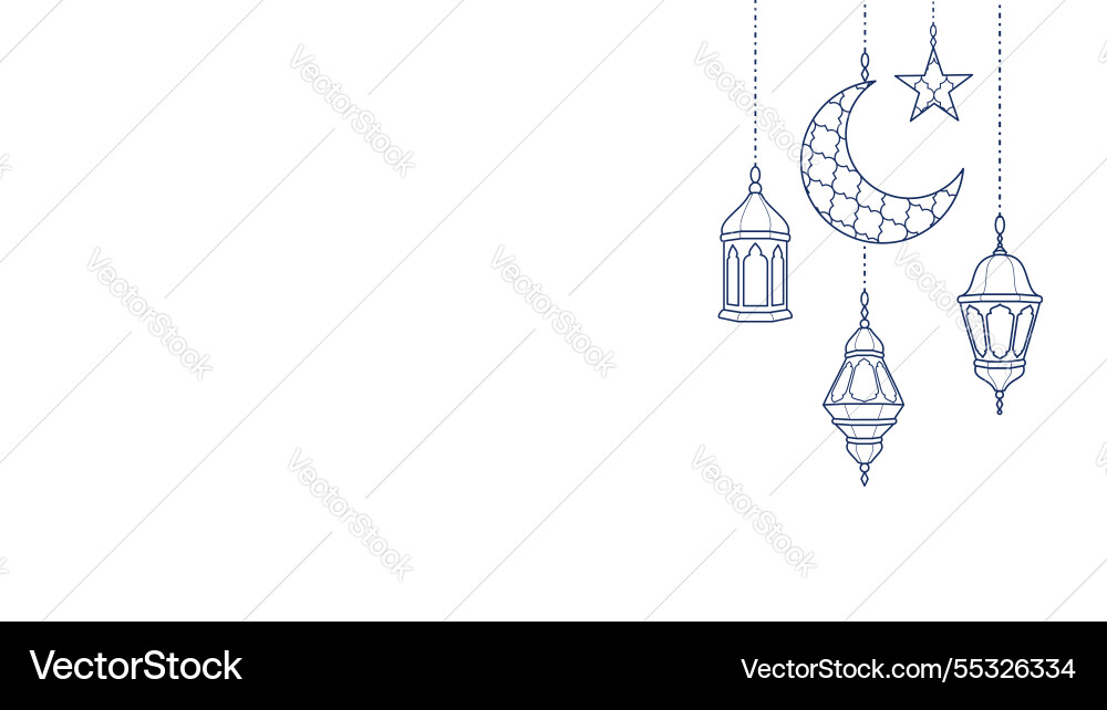 Ramadan line corner decoration hanging lanterns Vector Image