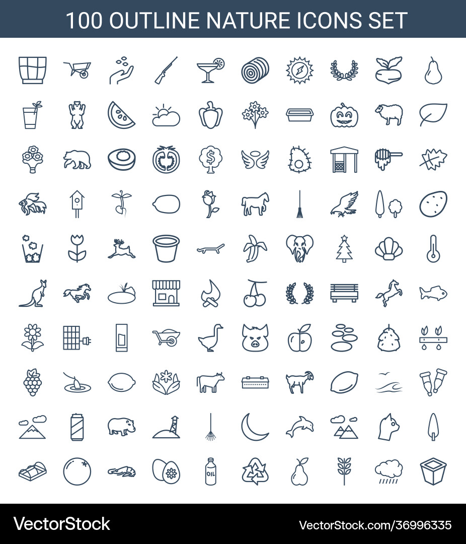 100 nature icons Royalty Free Vector Image - VectorStock