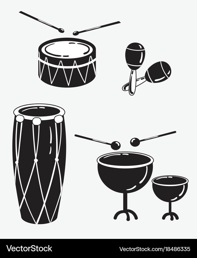 A set of percussion musical instruments Royalty Free Vector