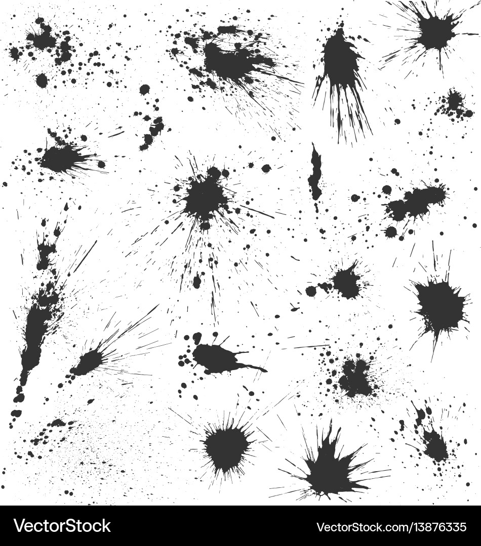 Grunge ink blots brush texture collection isolated