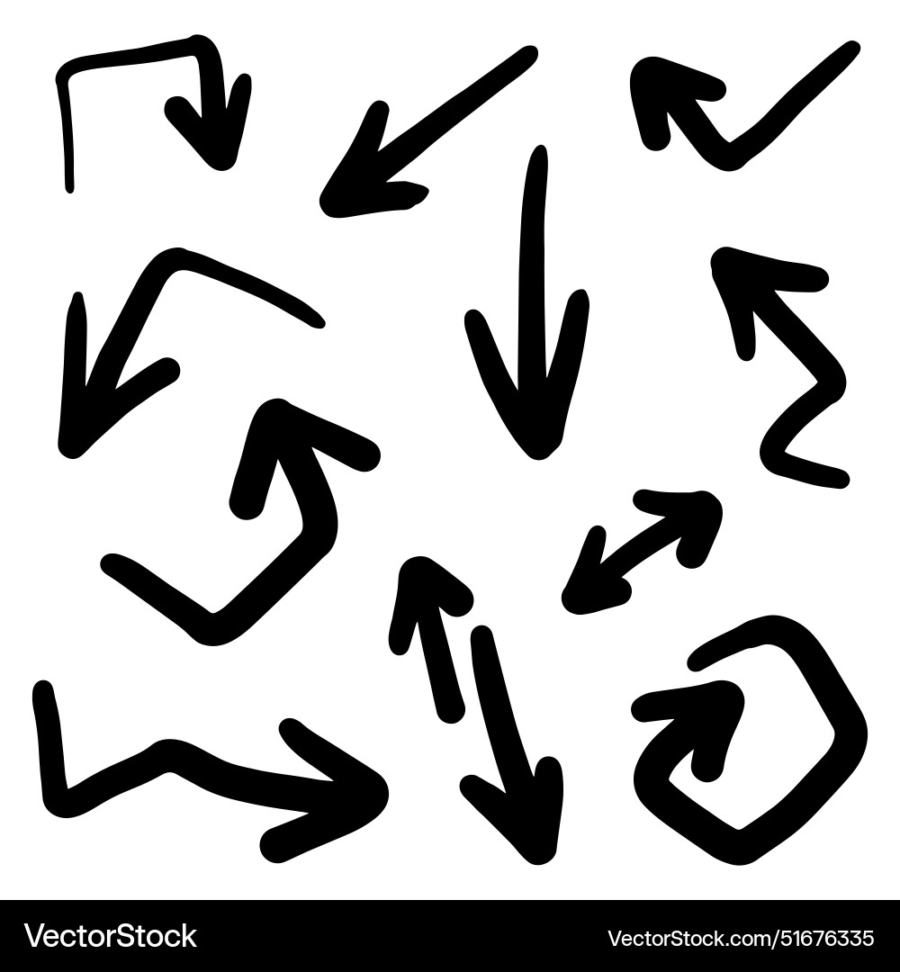 Hand drawn of arrows abstract doodle set Vector Image