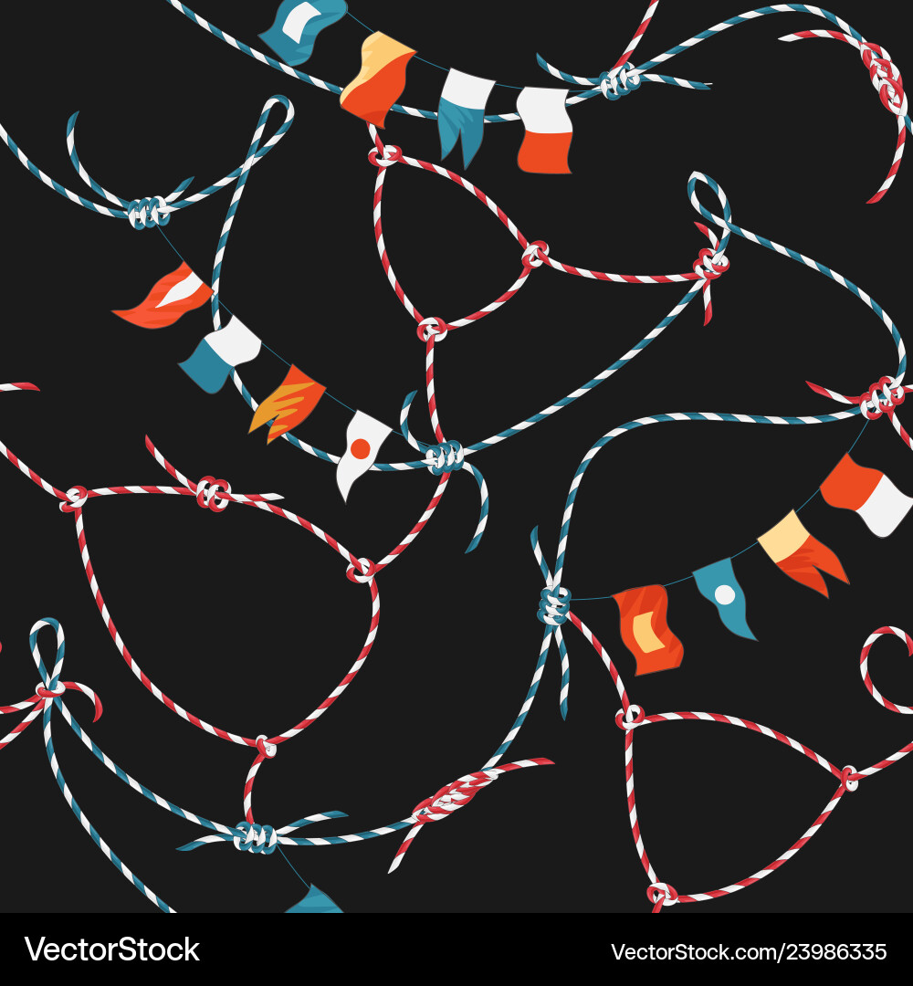 Marine seamless pattern with rope knot and flags Vector Image