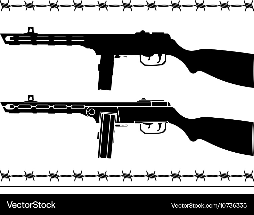 Soviet machine gun stencil and silhouette Vector Image