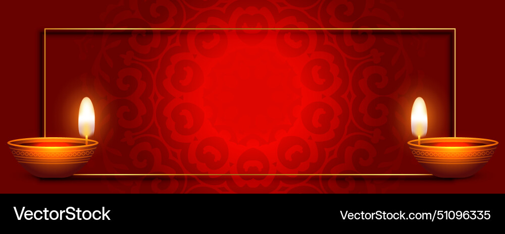 Traditional shubh deepavali red banner with text Vector Image
