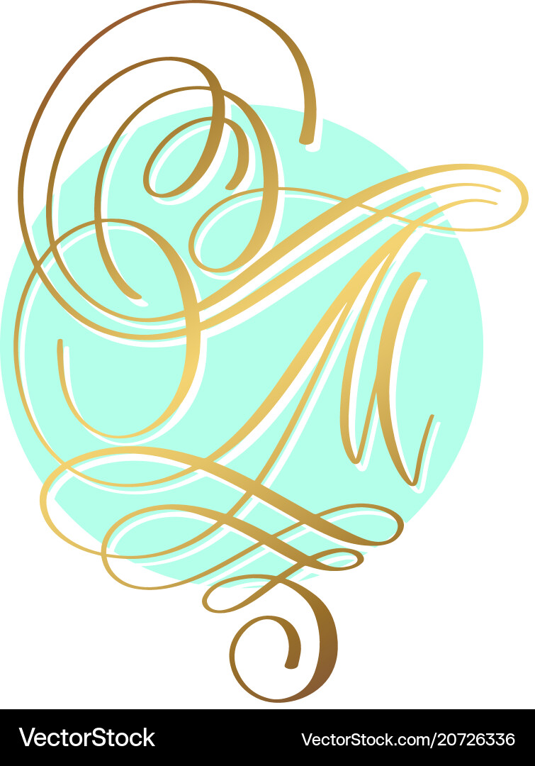 Gold calligraphy letter on circle blue background Vector Image