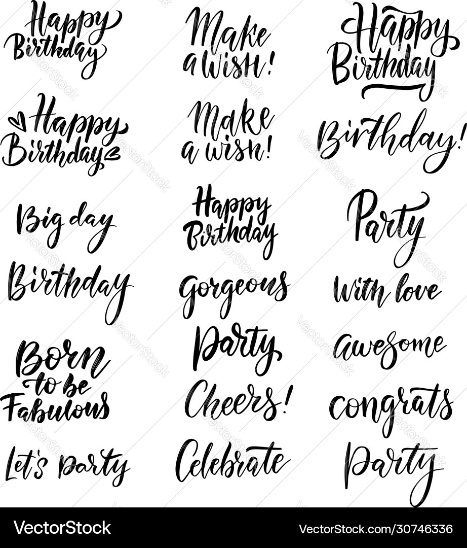 Handwritten happy birthday lettering collection Vector Image