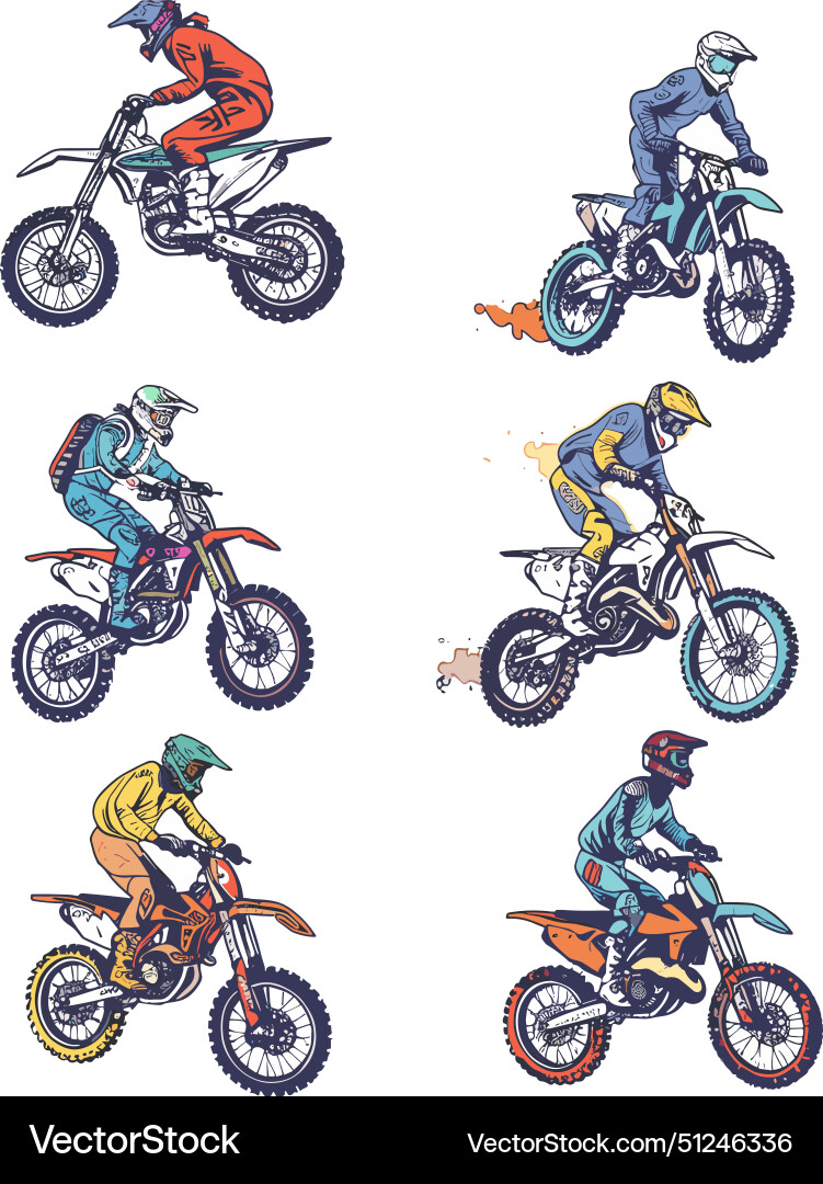 Motocross riders performing jumps tricks dirt Vector Image