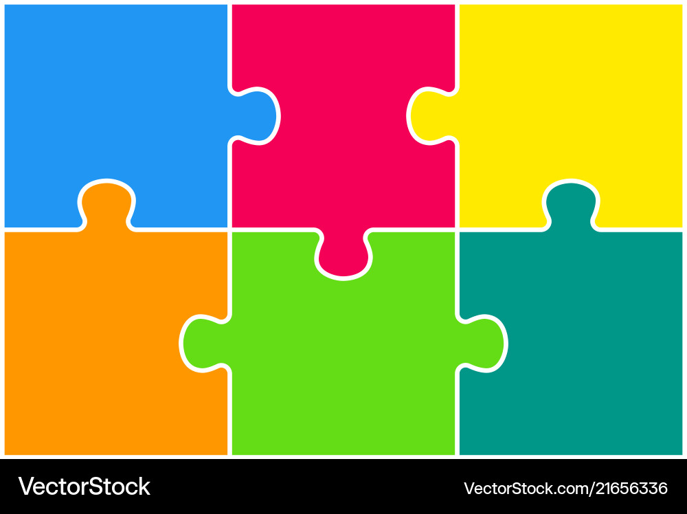 Puzzle pieces infographics six steps Royalty Free Vector