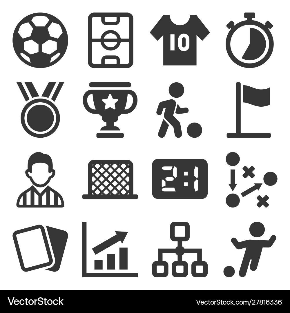 Soccer icons set on white background Royalty Free Vector