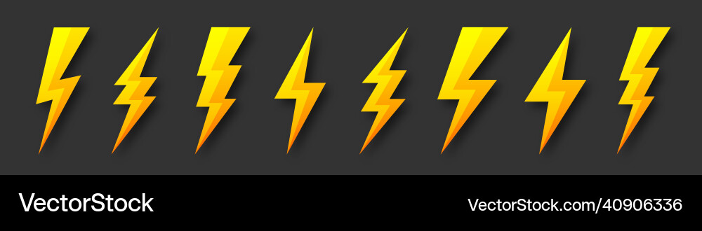 Yellow lightning bolt icons collection flash Vector Image