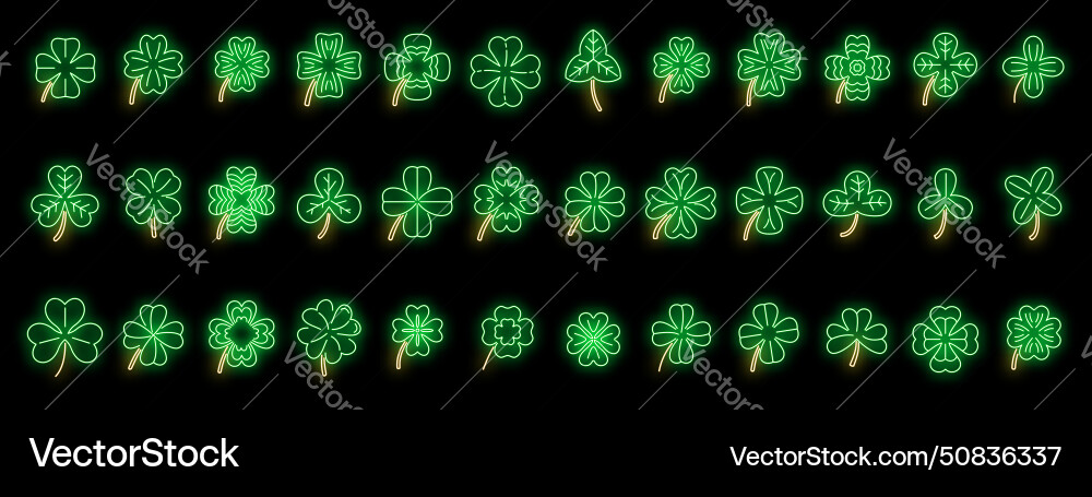 Clover icons set neon Royalty Free Vector Image