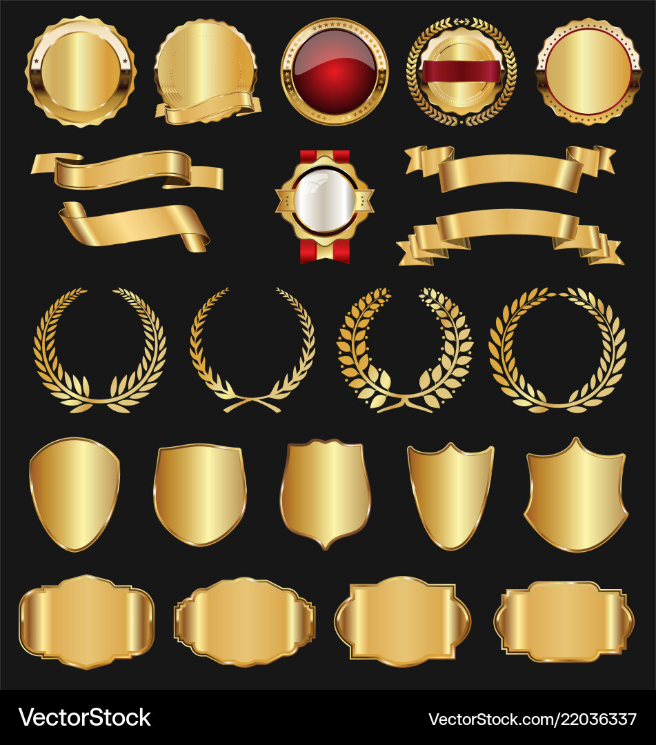 Golden Ribbon & Shield Collection Royalty Free Vector