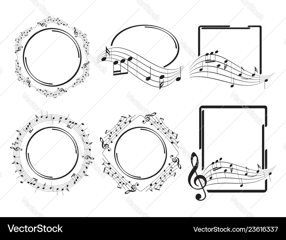 Oval round and rectangular music frames Royalty Free Vector