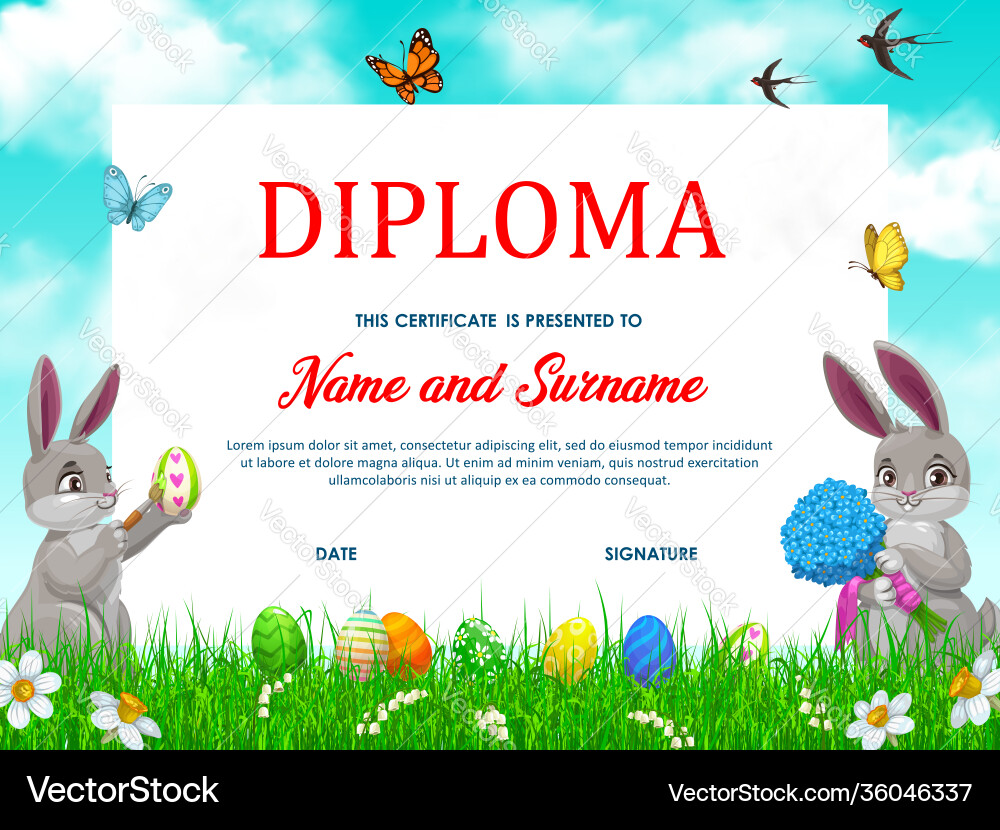 Preschool Diploma - Easter Theme Royalty Free Vector Image