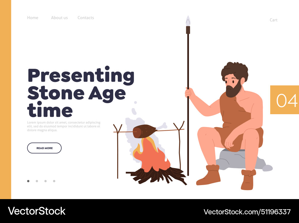 Presenting stone age time landing page design Vector Image