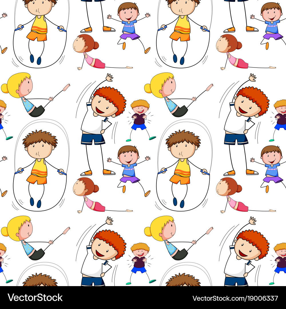 Seamless background with kids doing exercise Vector Image