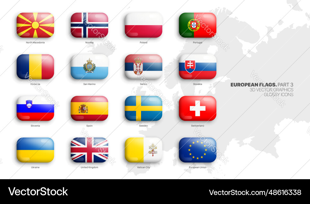 All official flags of european countries 3d Vector Image