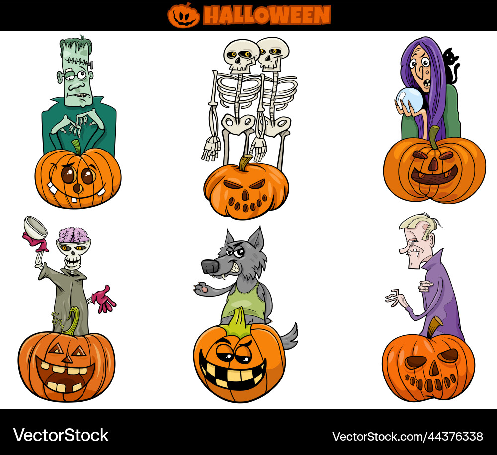 Cartoon spooky halloween characters set Royalty Free Vector