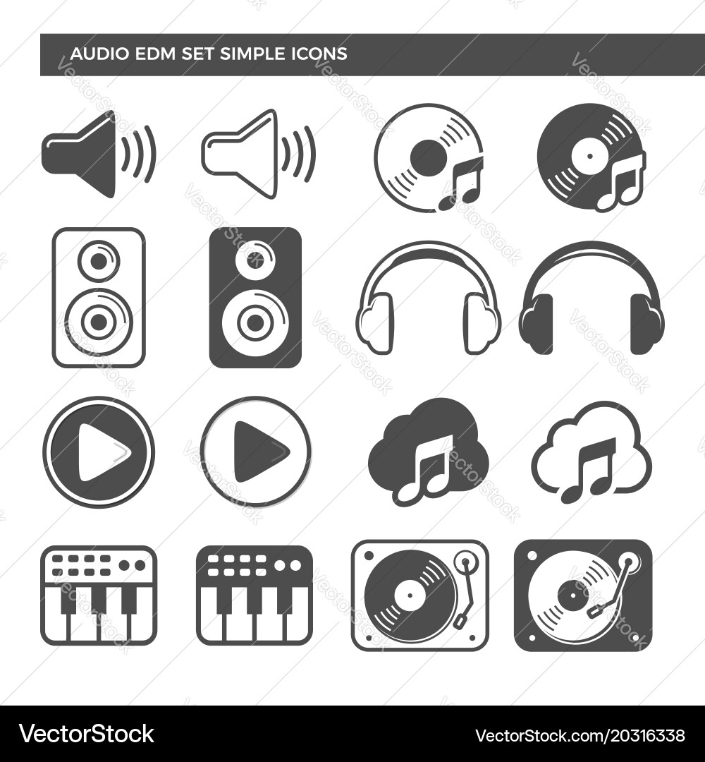 Electronic dance music audio set icons Royalty Free Vector