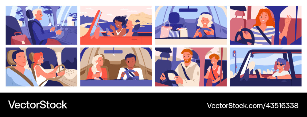 People inside car set drivers holding steering Vector Image