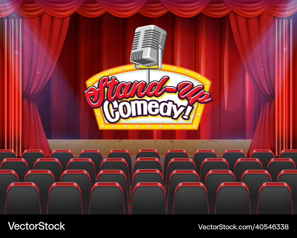 Stand up comedy banner with stage red curtains Vector Image