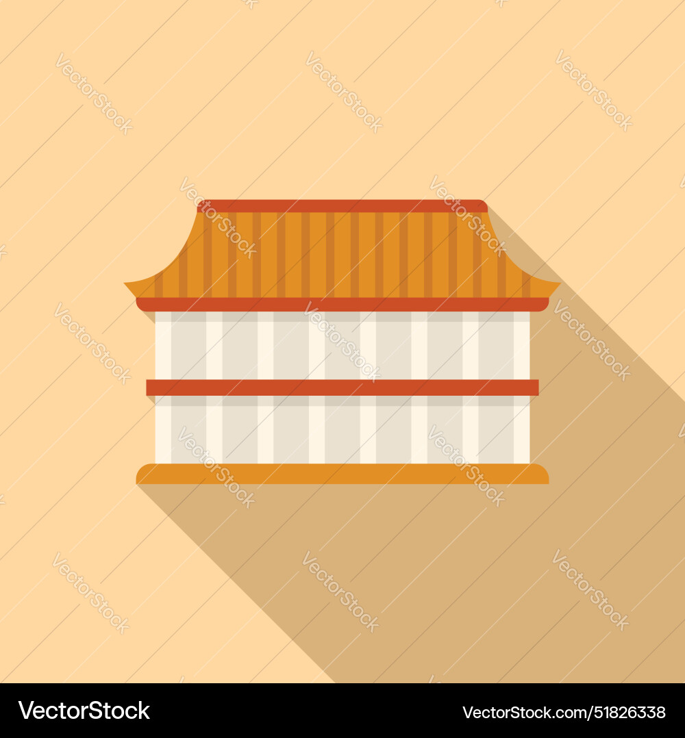 Traditional asian temple building with long shadow