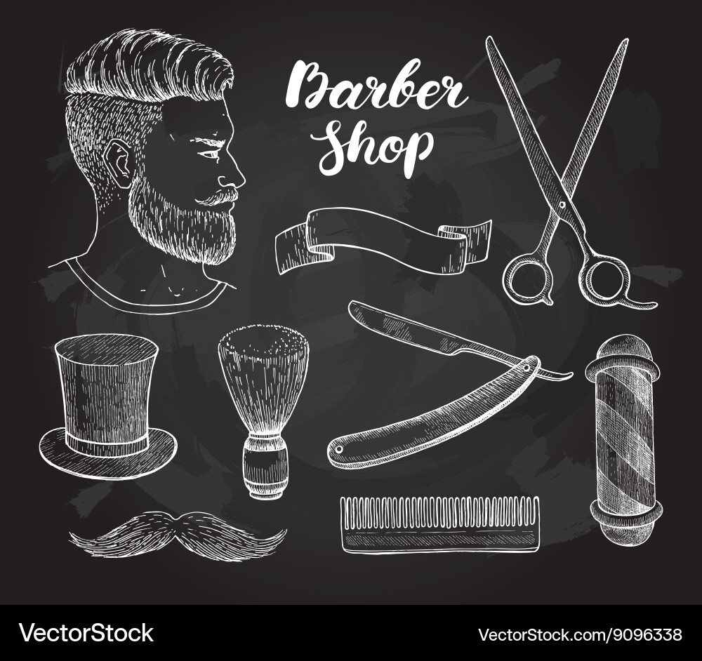 Vintage hand drawn barber shop set Royalty Free Vector Image
