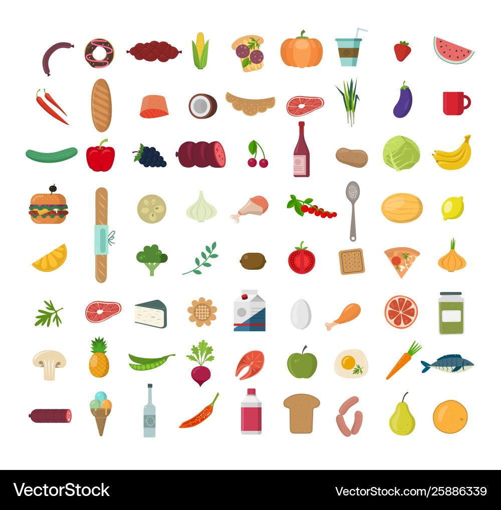 Big set colored food icons Royalty Free Vector Image