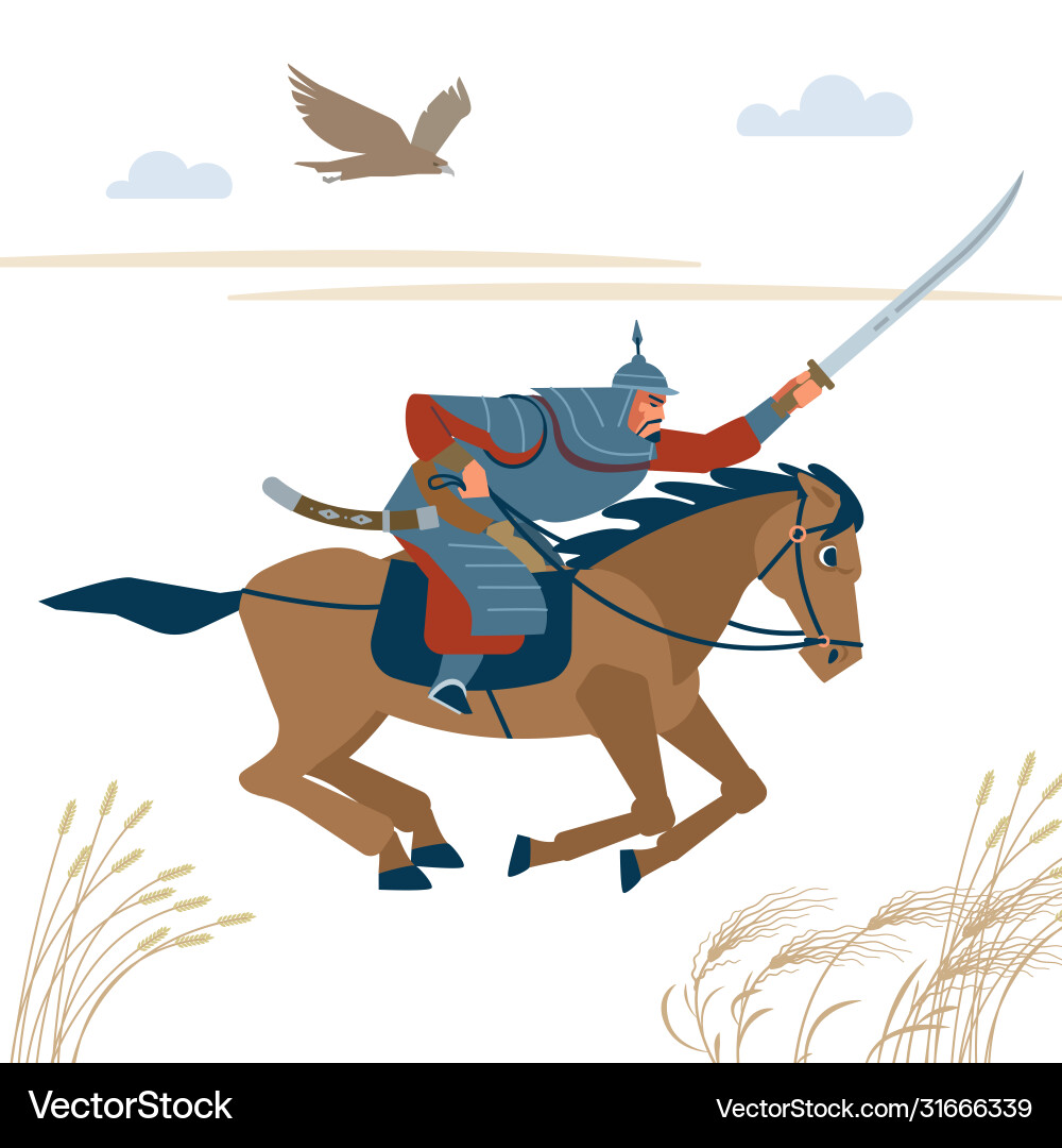 Central asian warrior horseman attack in battle Vector Image