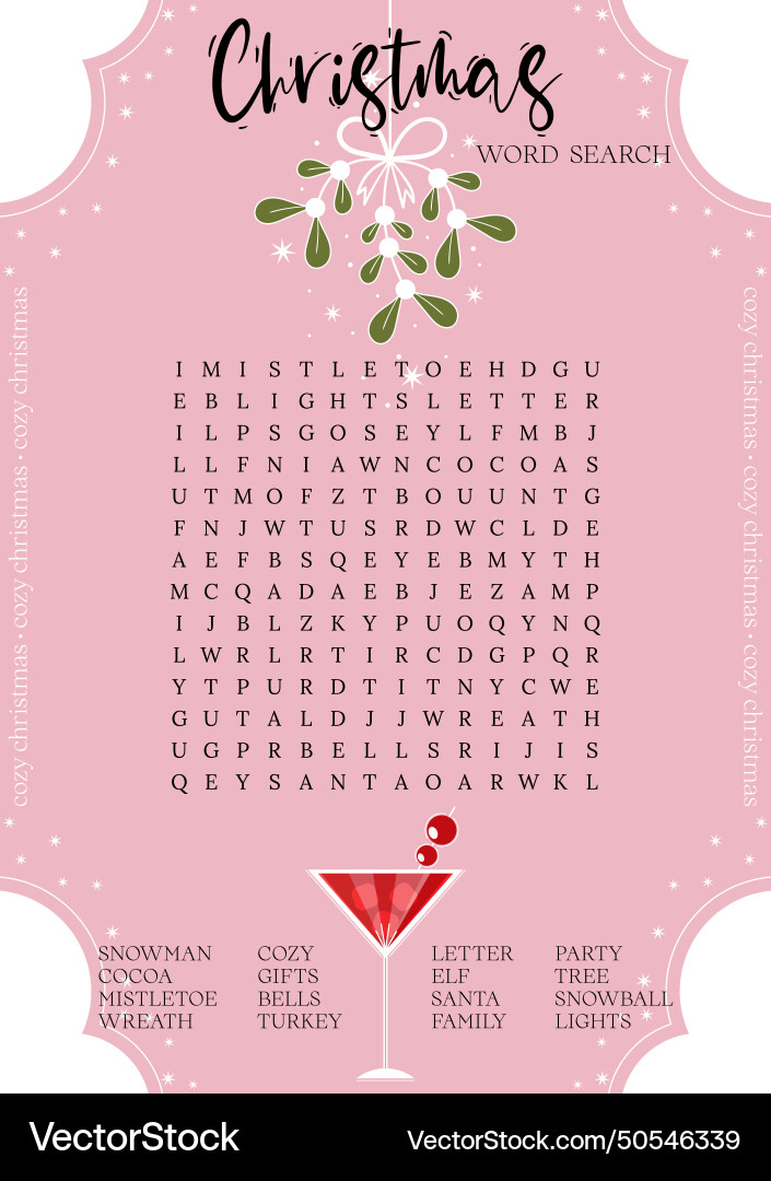 Christmas word search puzzle logic game Royalty Free Vector