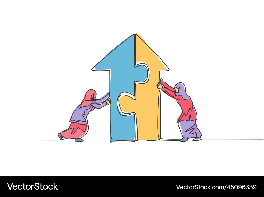 Continuous one line drawing two young arabic Vector Image