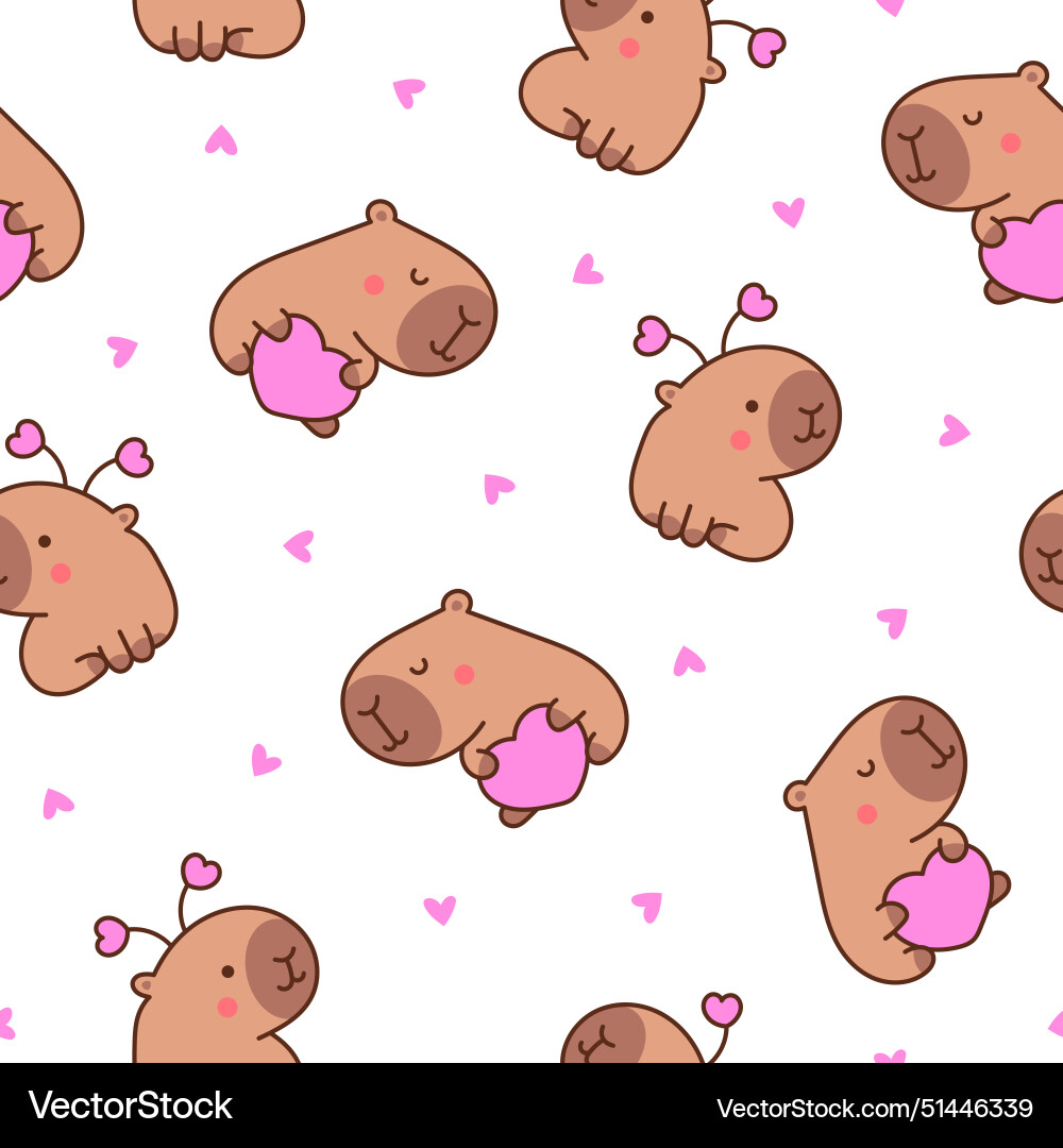 Cute cartoon kawaii capybara seamless pattern Vector Image