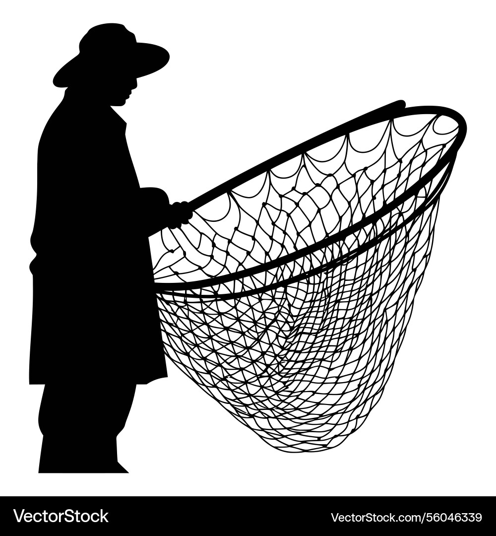 Fisherman with traditional net silhouette Vector Image