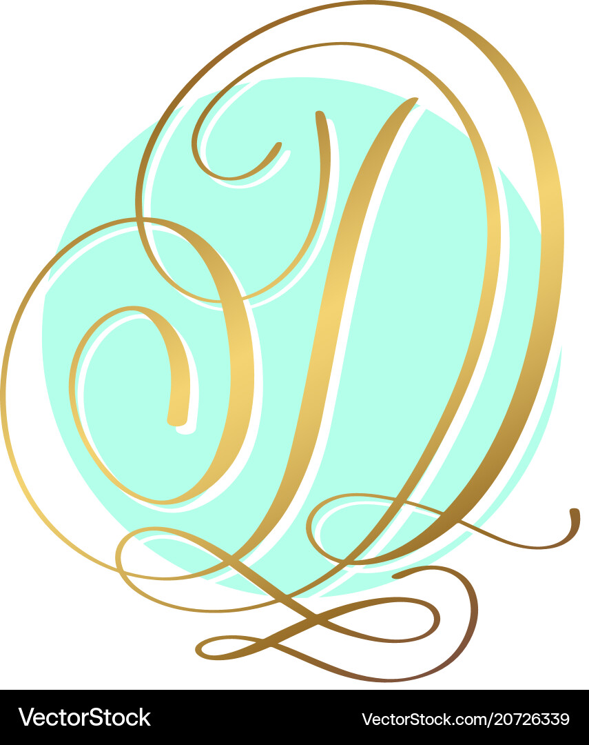 Gold calligraphy letter on circle blue background Vector Image